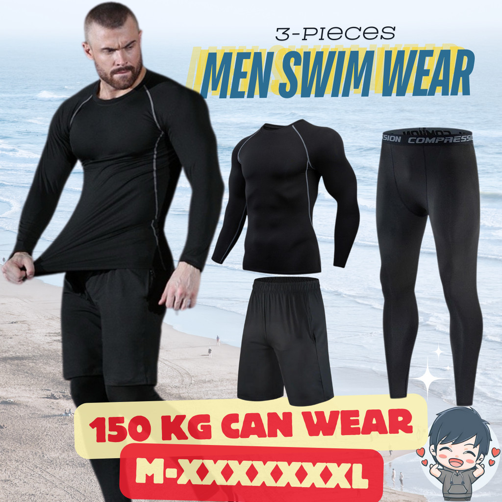 🔥🇲🇾 KOOWOO 🇲🇾🔥EL M-7XL Baju Penekan Saiz Plus Renang Jogging Gym Lelaki Kering Cepat Getah Kedap ...