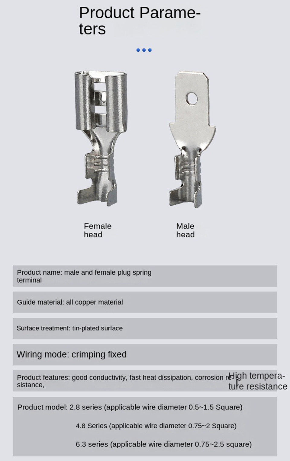 2.8mm 4.8mm 6.3mm Male and female plug-in spring terminals Wire Insert ...