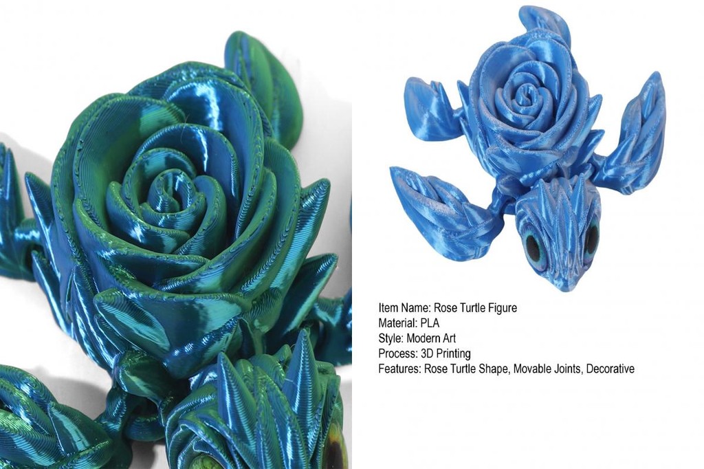 RAN Rose Turtle Fish Tank Decor Stress Relief Rose Turtle Articulated ...