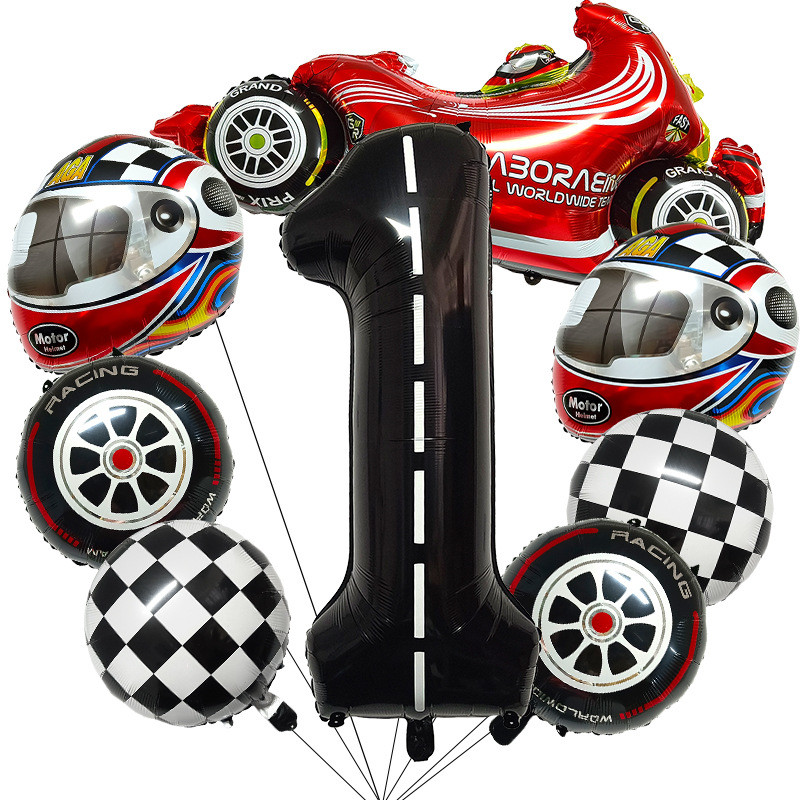 Black White Striped Track Racing Balloon Tire Lattice Digital Birthday ...