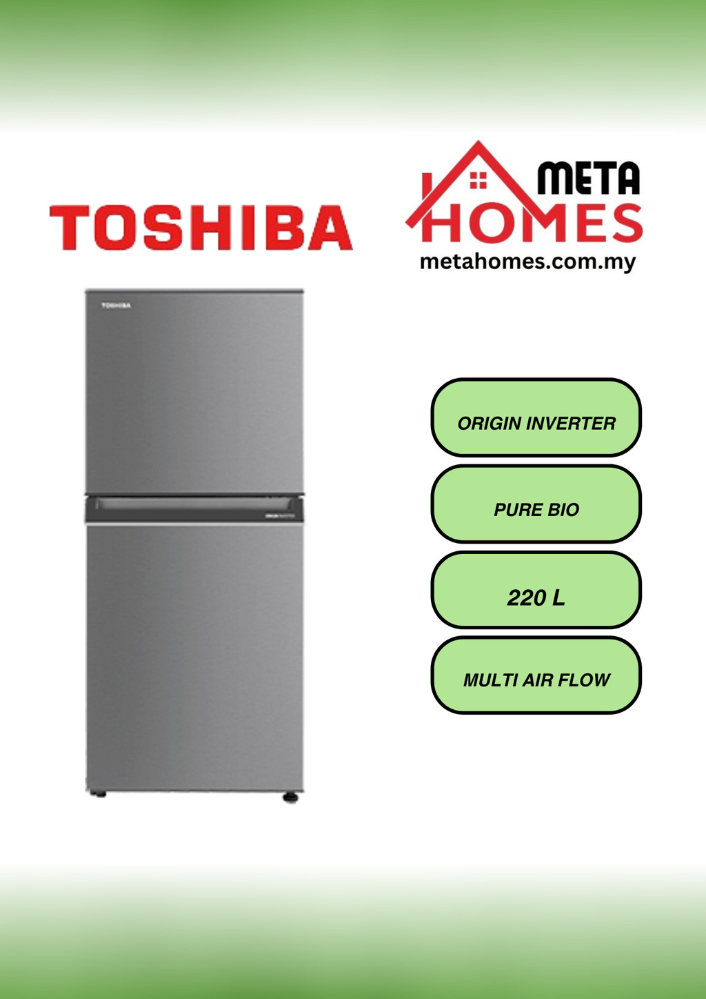 Toshiba 220L Inverter 2D Refrigerator GR-RT230WE-PMY(SS) | Shopee Malaysia