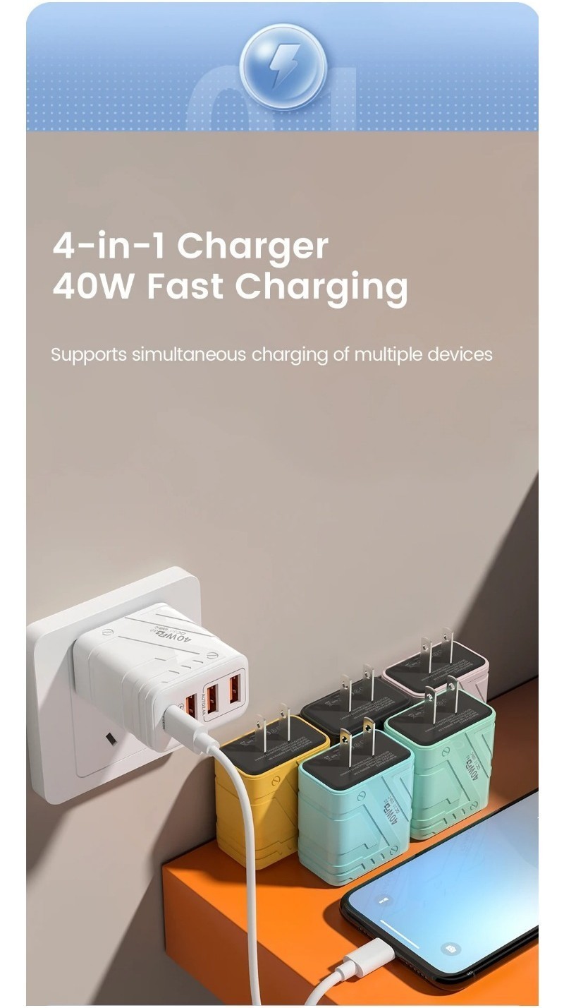 40W USB Type C Charger 4 Ports Fast Charging Mobile Phone Charger Power ...