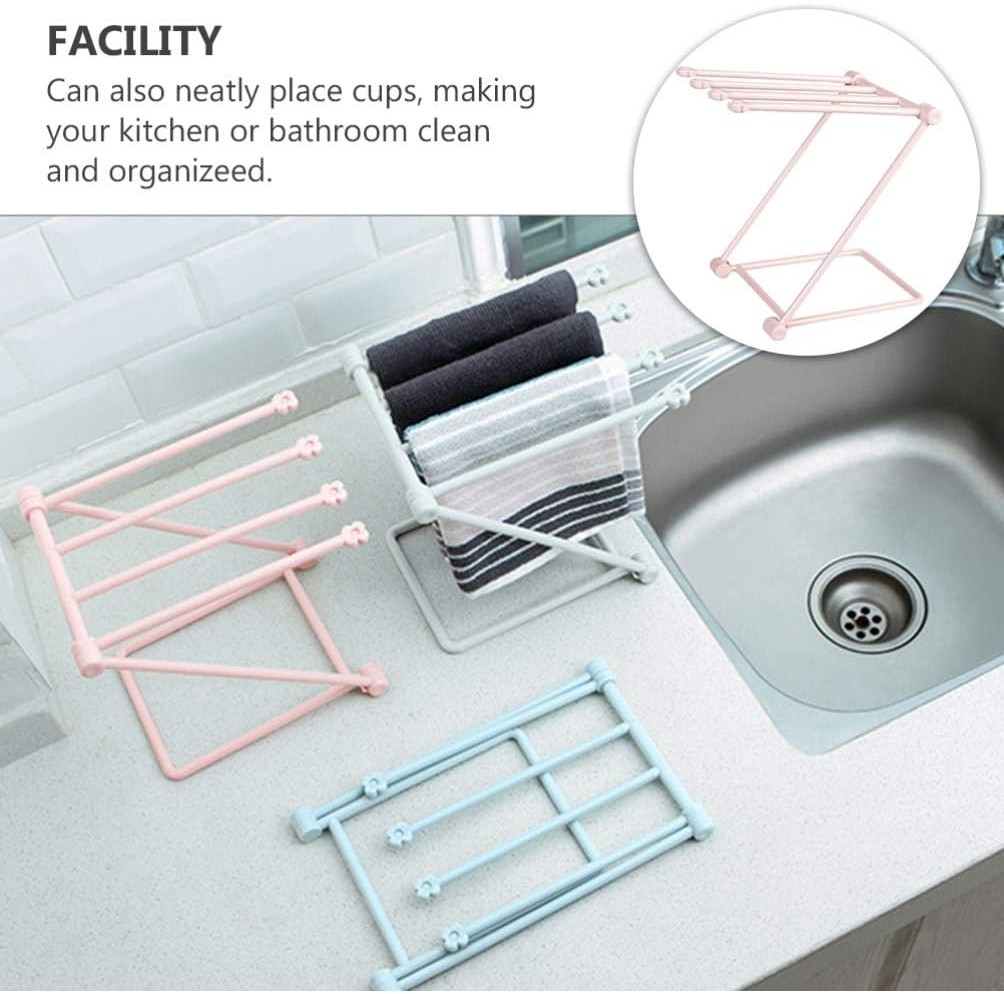 Foldable Kitchen Drying Rack Dish Towel Cup Storage Holder Desktop Hair ...
