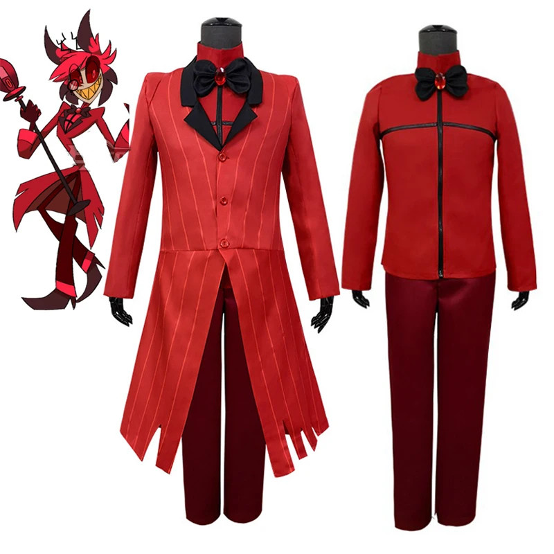 Hazbin Cosplay Hotel Alastor Costume with Wig Red Jacket Uniform Suit ...