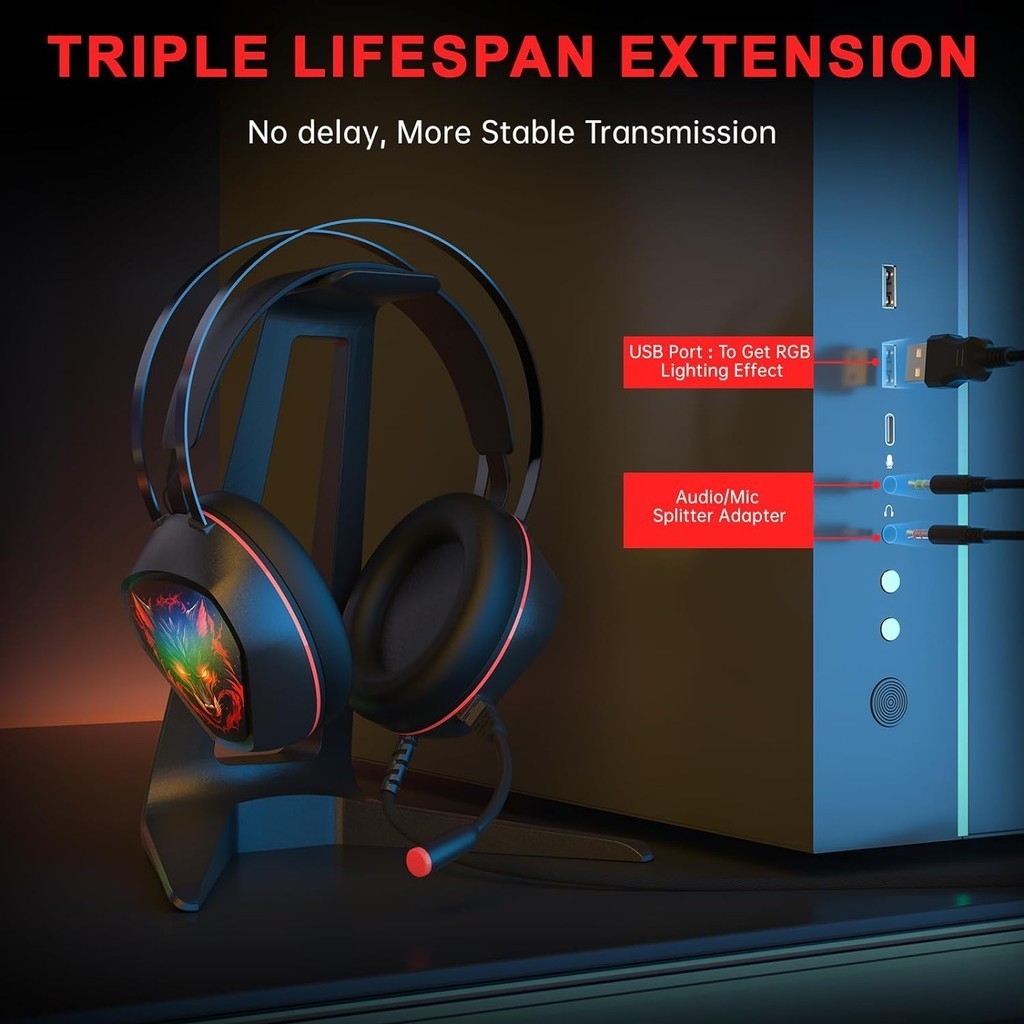 SPRISE CM7000 Gaming Stereo Headphone Wired Over-Ear Headsets with ...
