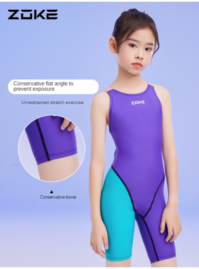 ZOKE Girl Swimwear Kids Racing Competitive Swimsuit ChildrenTraining Professional Kneesuit Light ...