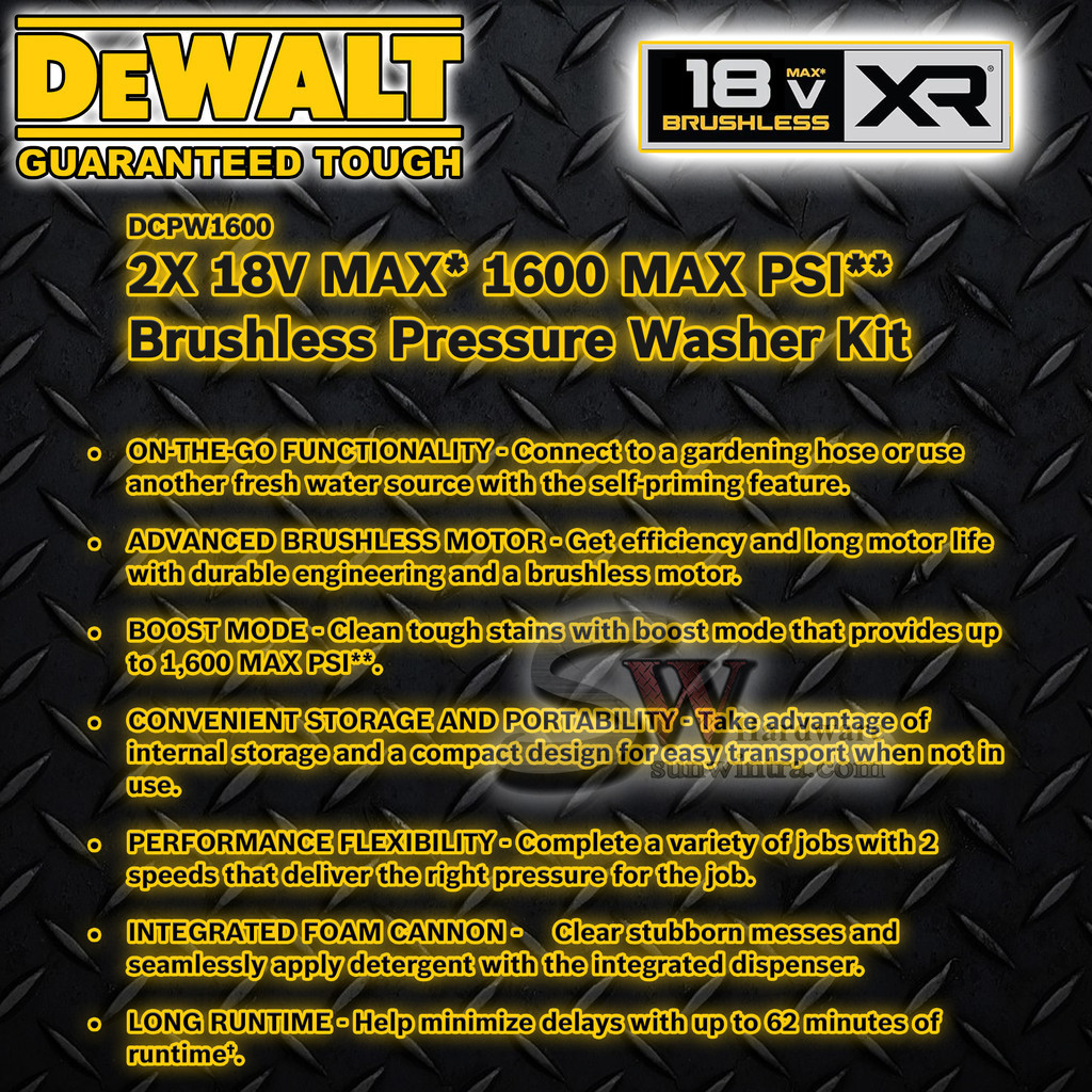 DEWALT 2x 18V/20V 110Bar Brushless High Pressure Washer , **BARE TOOLS ...