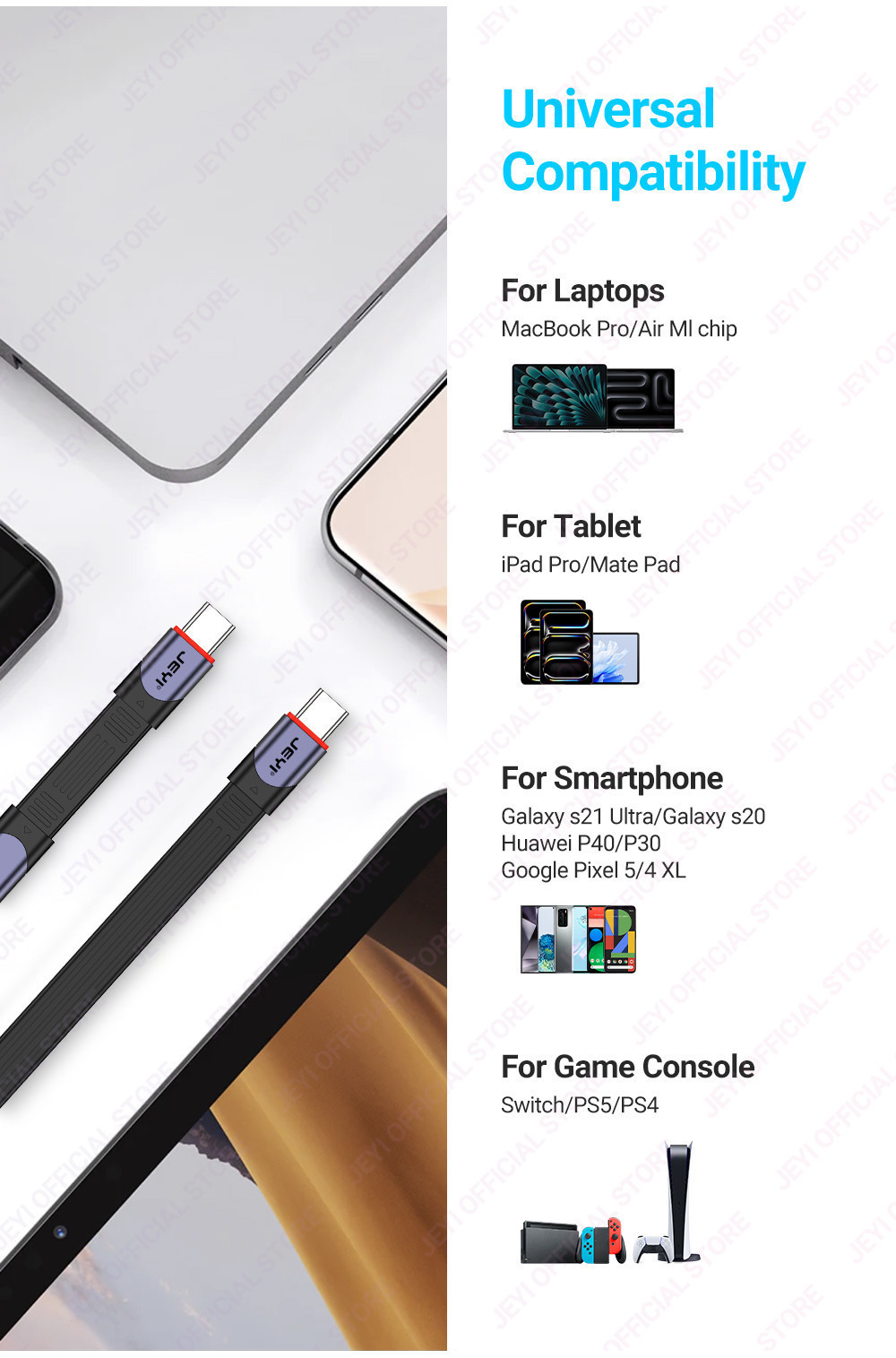 JEYI USB 4.0 FPC Cable, 40Gbps Data Transfer, 240W PD 8K HD Display USB ...