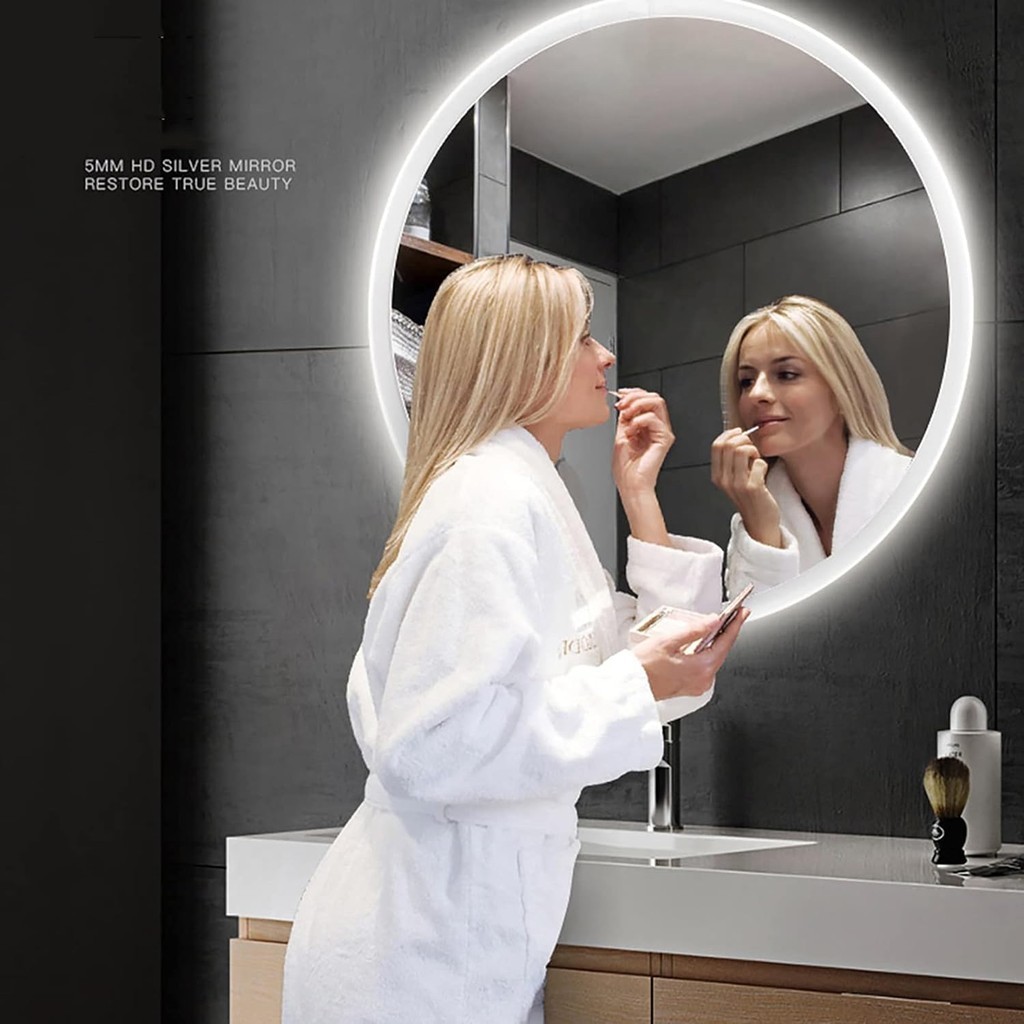Mirror with Lights, Led Bathroom Mirror, Led Gold Frame Round Mirror ...