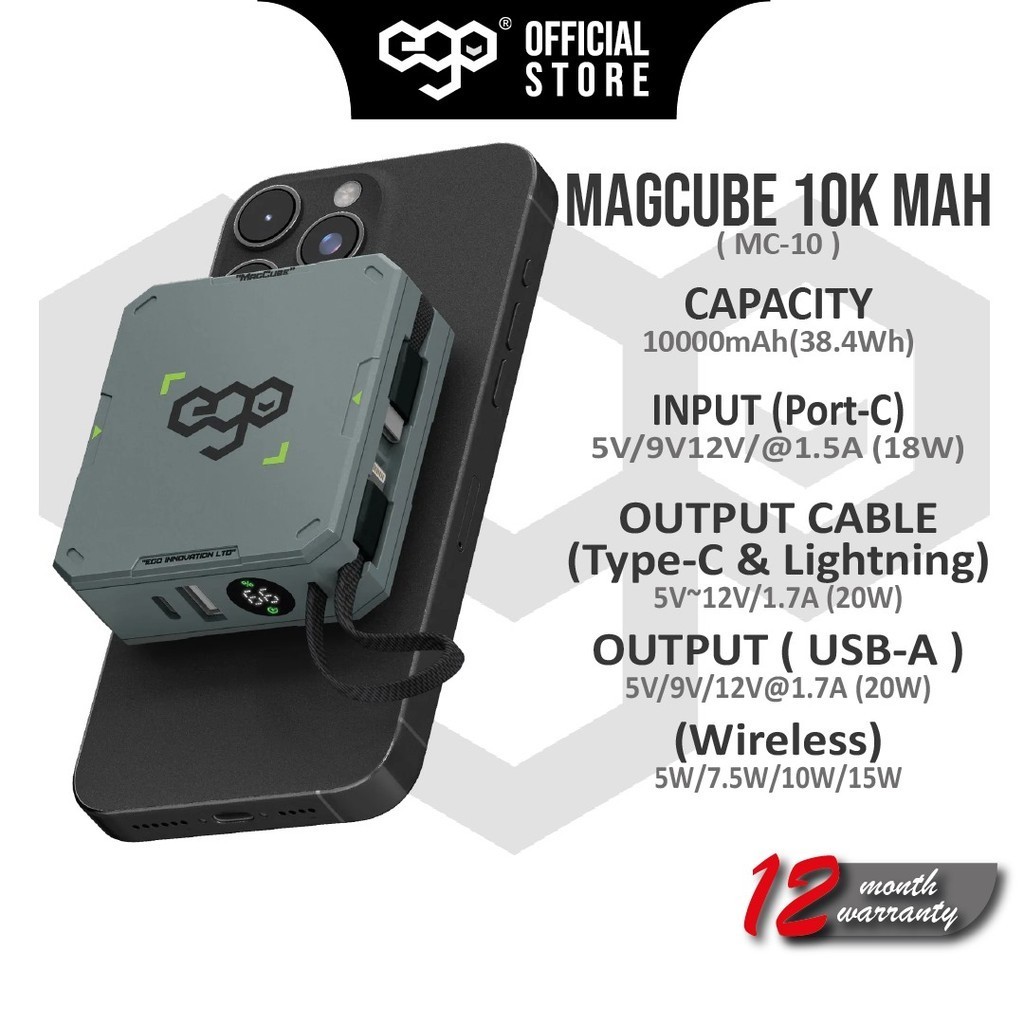 EGO MAGCUBE MC-10 10000mAh Magsafe Powerbank With PD 3.0 20W And 15W ...