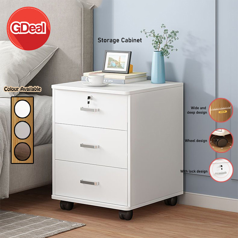 GDeal 3 Tier Roller Office File Cabinet Locker Storage Cabinet Wooden ...