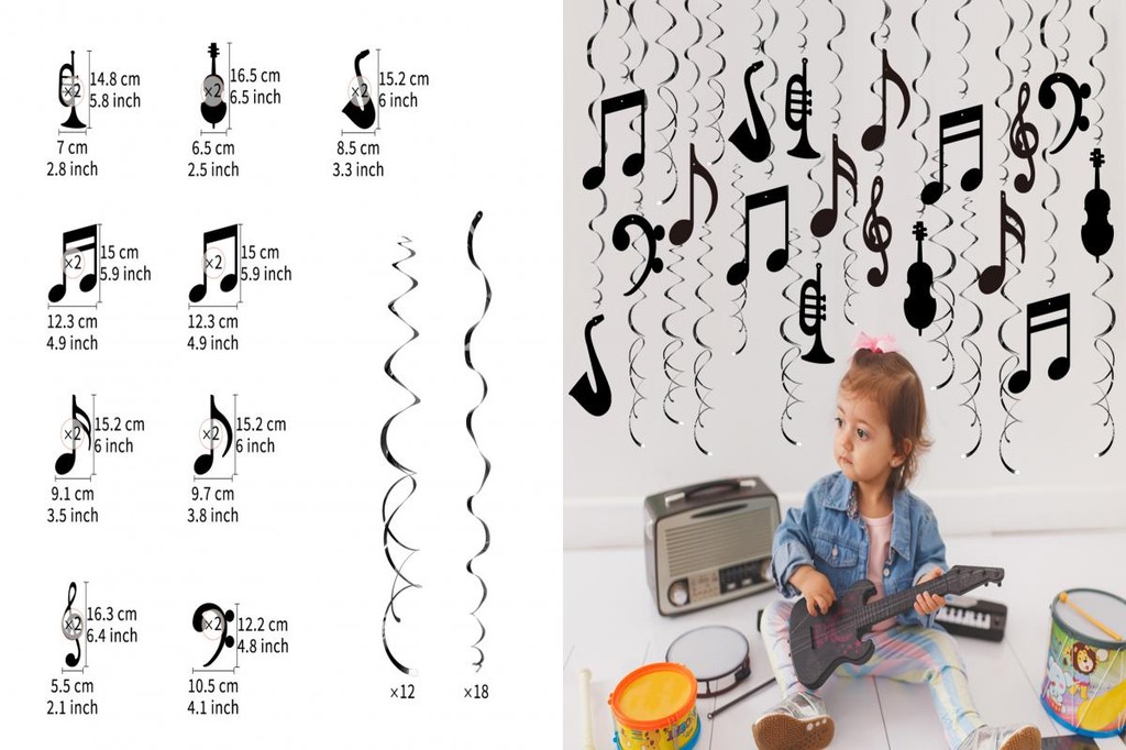 ledaing Music Note Party Accessories Music Note Hanging Swirl ...