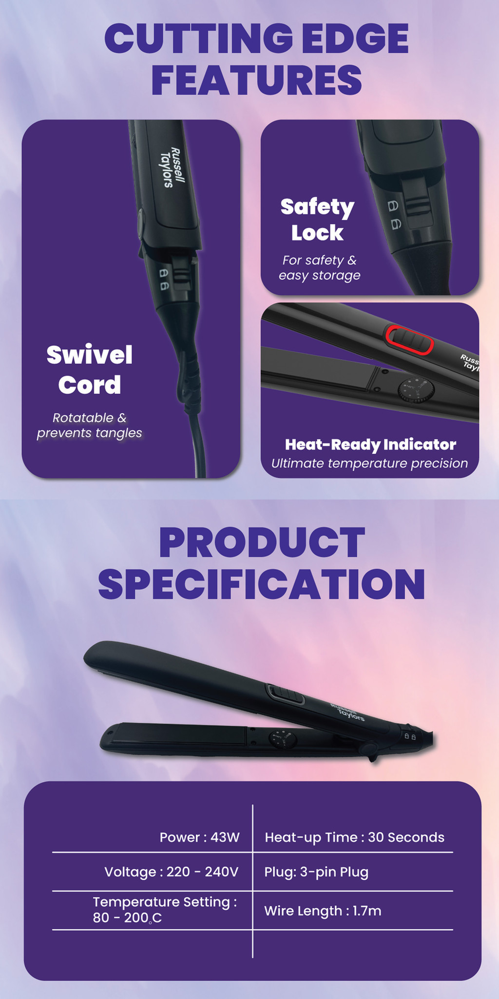 Russell Taylors Ceramic Hair Straightener HS1 HS2 Steam Infusion ...