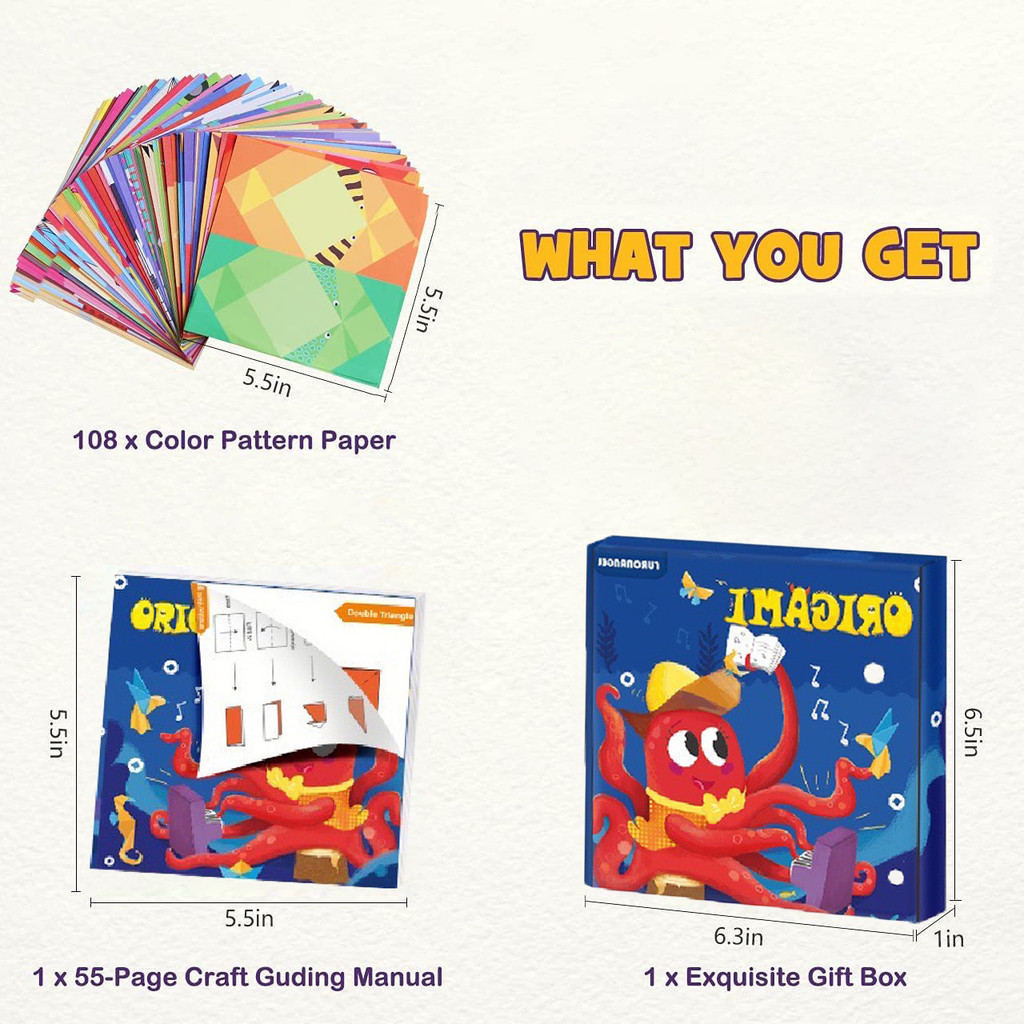 Craft Origami Paper For Kids 108 Sheets Vivid Colorful Folding Papers ...
