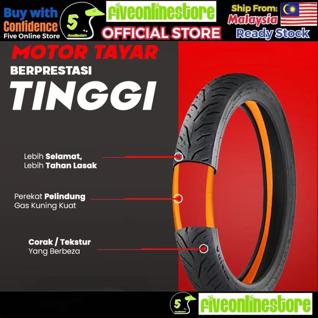 ARISUN Tires Tayar Bunga SK1 Super Knight 70/90 80/90 17 Tubeless Tyre ...