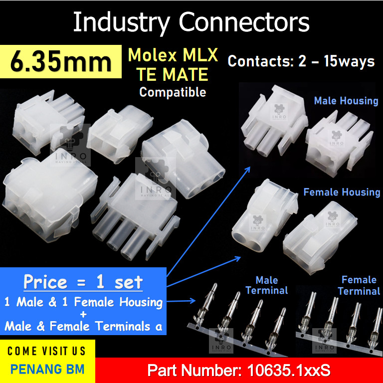 (1 SET) 6.35mm **Compatible Molex MLX Power TE Universal MATE-N-LOK 2 To 15 Pin Connector Sets ...
