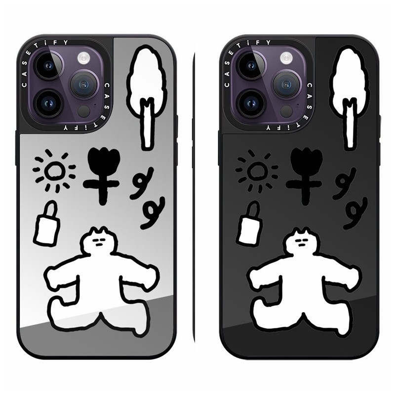 CASETIFY PC Sliver Black Mirror 【Creative Line bear flower】Hard Phone ...