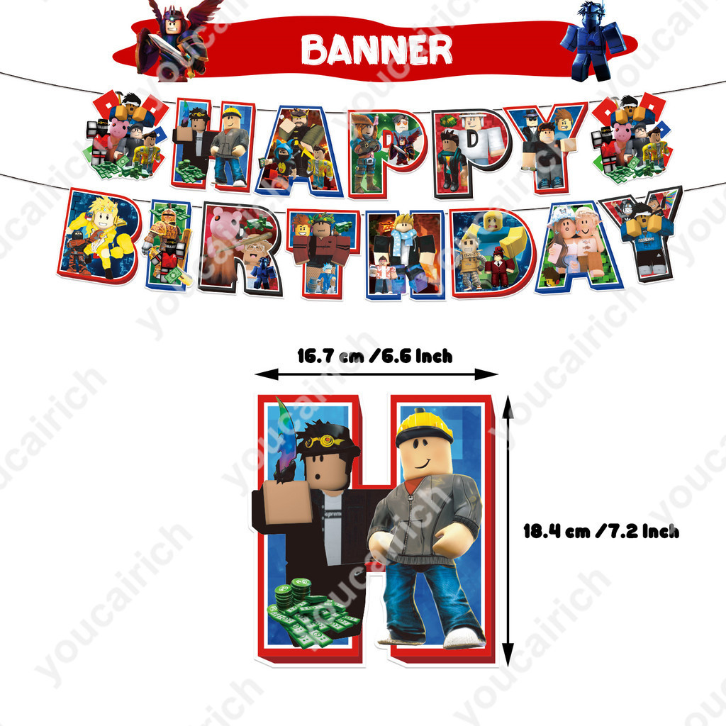 Roblox Theme Kids Birthday Party Decorations Game Robx Foil Balloon ...