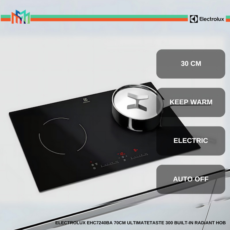 Electrolux EHC7240BA 70cm UltimateTaste 300 Built-in Radiant Hob With 2 ...