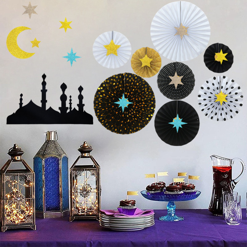 Ramadan Mubarak Decoration Paper Folding Fan Eid Mubarak Festival Home ...