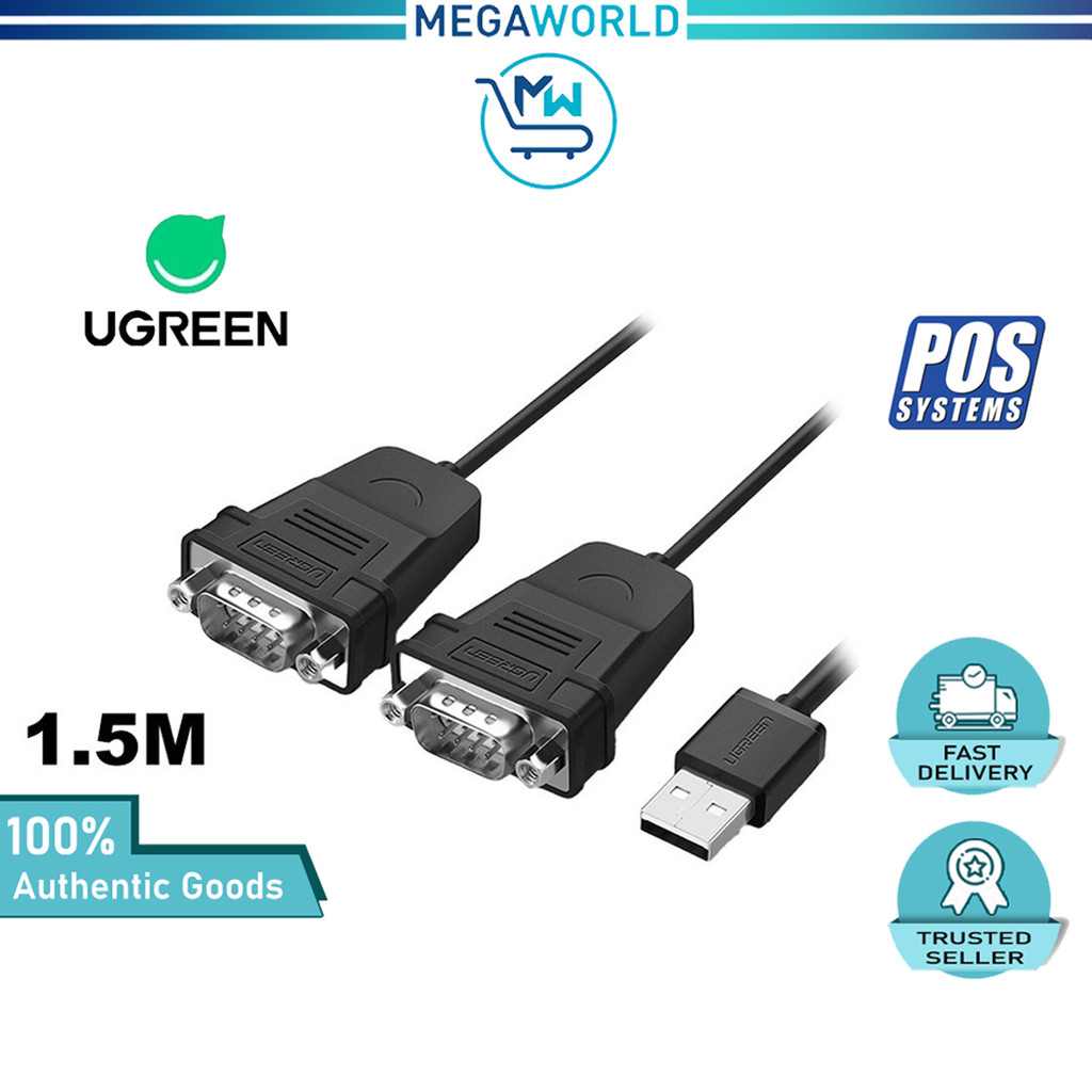 UGREEN USB 2.0 to Dual Serial RS232 DB9 9 Pin Adapter Cable Serial POS ...