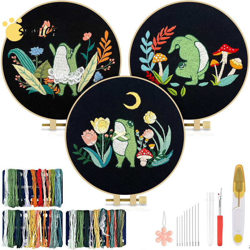 Frog Embroidery Kit for Beginners Adults Cross Stitch Starter DIY Kits ...