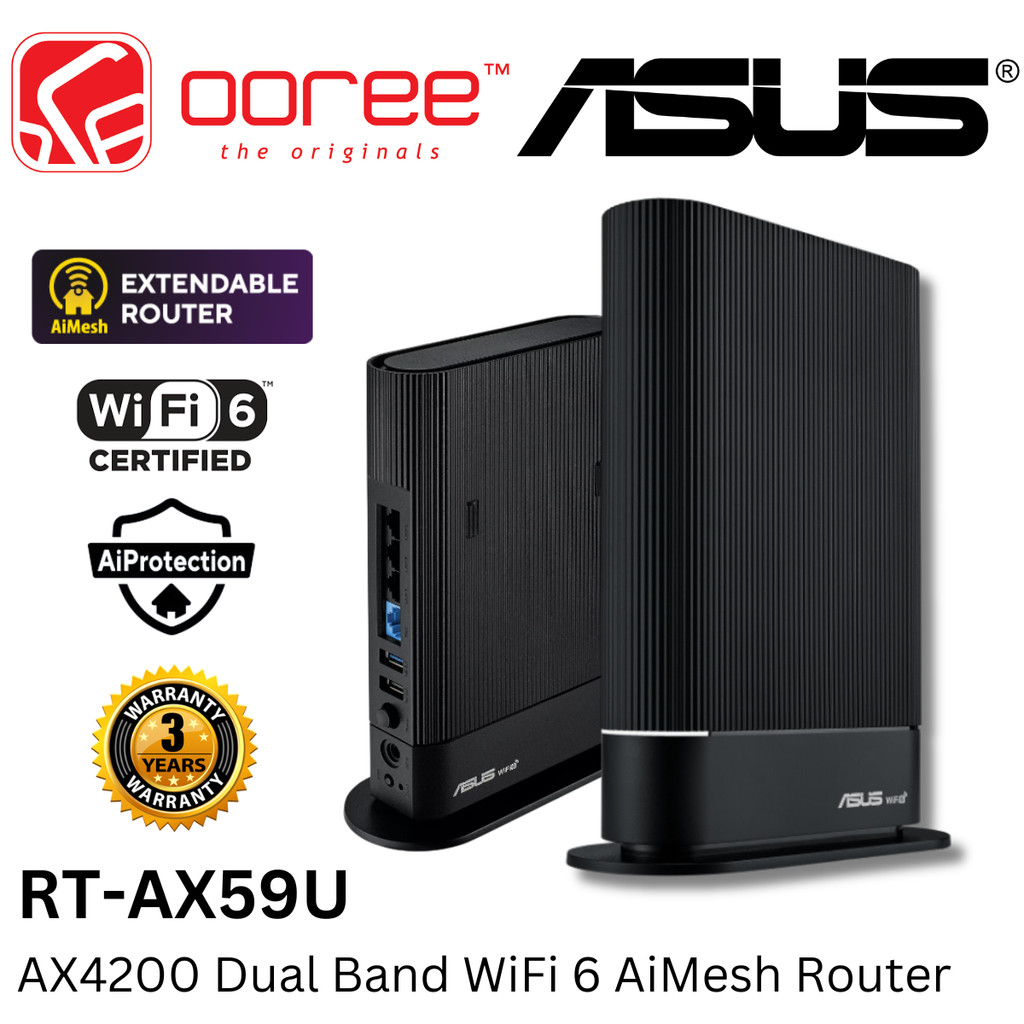 ASUS RT-AX59U AX4200 DUAL BAND WIFI 6 AIMESH ROUTER WITH AIPROTECTION ...