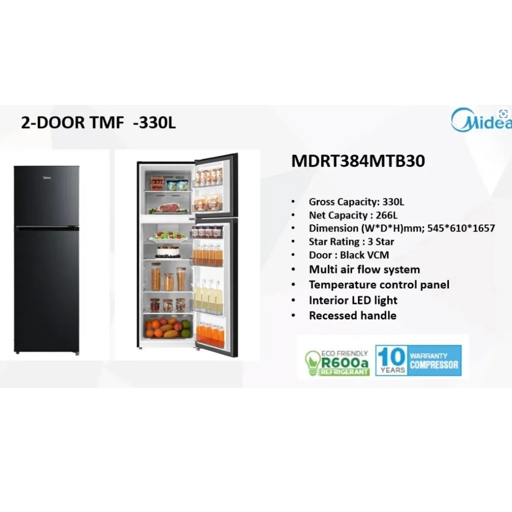 Midea Fridge 2 Door 330L MDRT384MTB30 With Multi Air Flow System ...