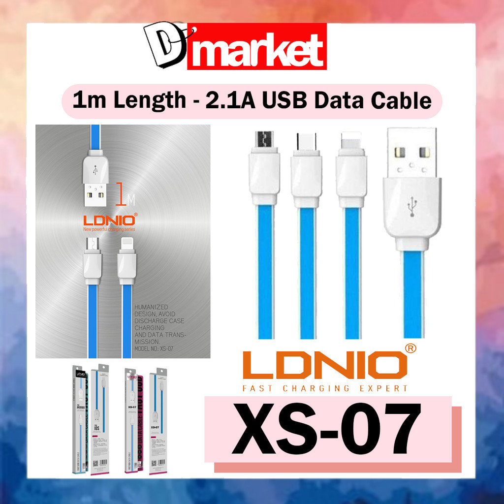LDNIO XS07 Data Cable 2.1A USB Cable LDNIO XS-07 Micro Type-C IP Charging Cable LDNIO Cable ...