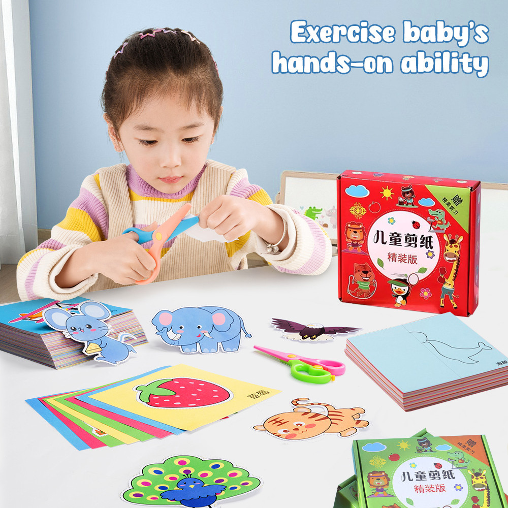 LAKOE 96Pcs Colour Paper Cutting Set Kids Coloring Drawing Origami Fold ...