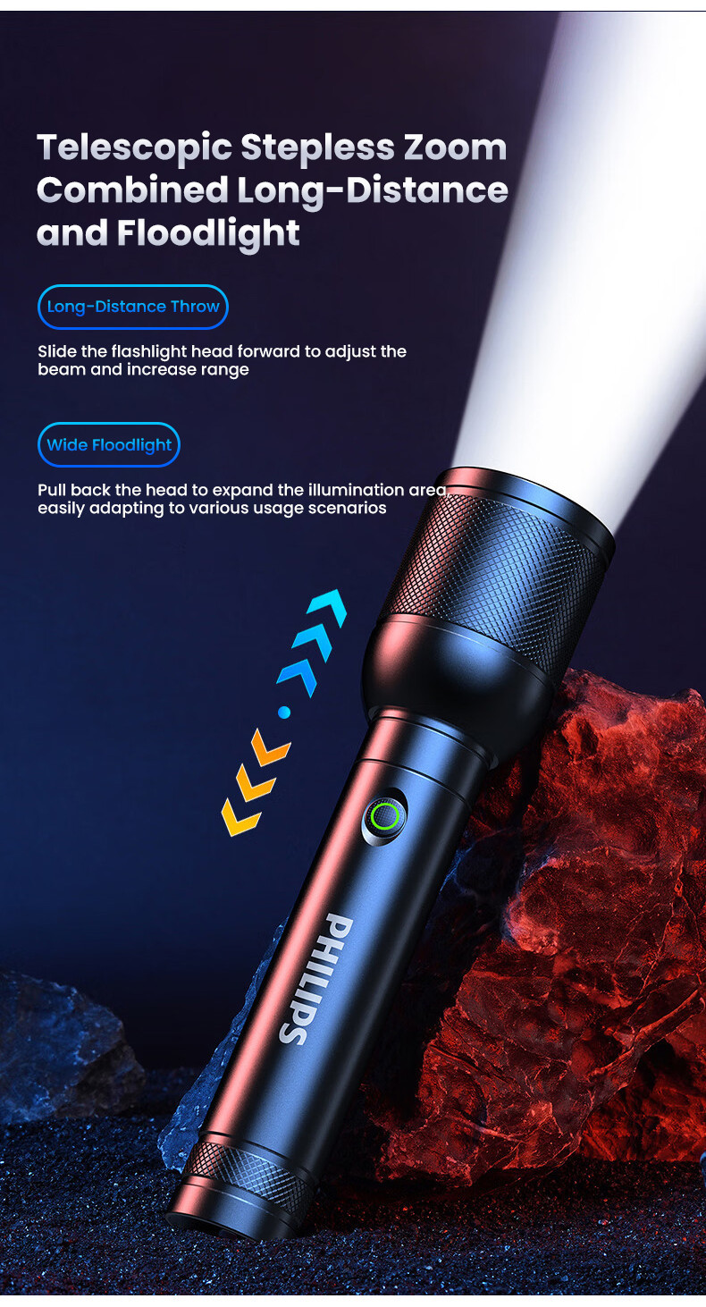 Philips PHPSFL8168 Flashlight Aluminum Alloy Zoom Strong Rechargeable ...