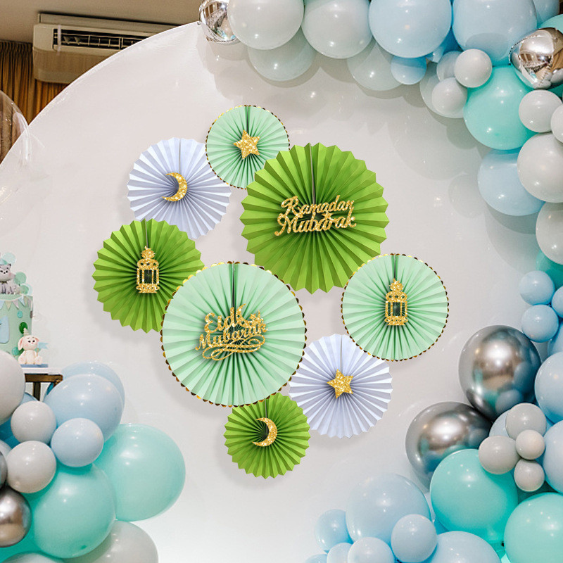 2025 Raya Decoration Paper Fan Flower Set Backdrop with Eid Mubarak and ...