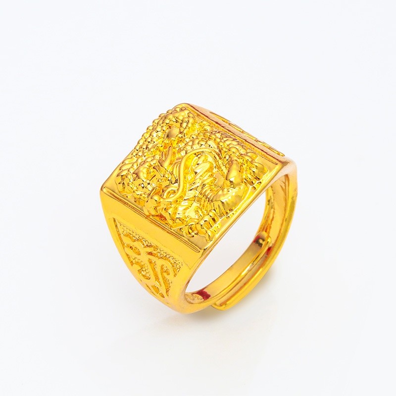 Adjustable Men 18K Gold Plated Dragon Ring Lucky Pixiu Men Ring Cincin ...