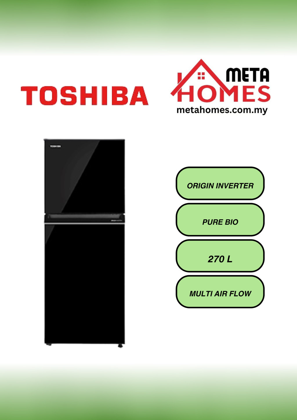 Toshiba 270L Inverter 2D Refrigerator GR-RT300WE-PMY(UK) | Shopee Malaysia