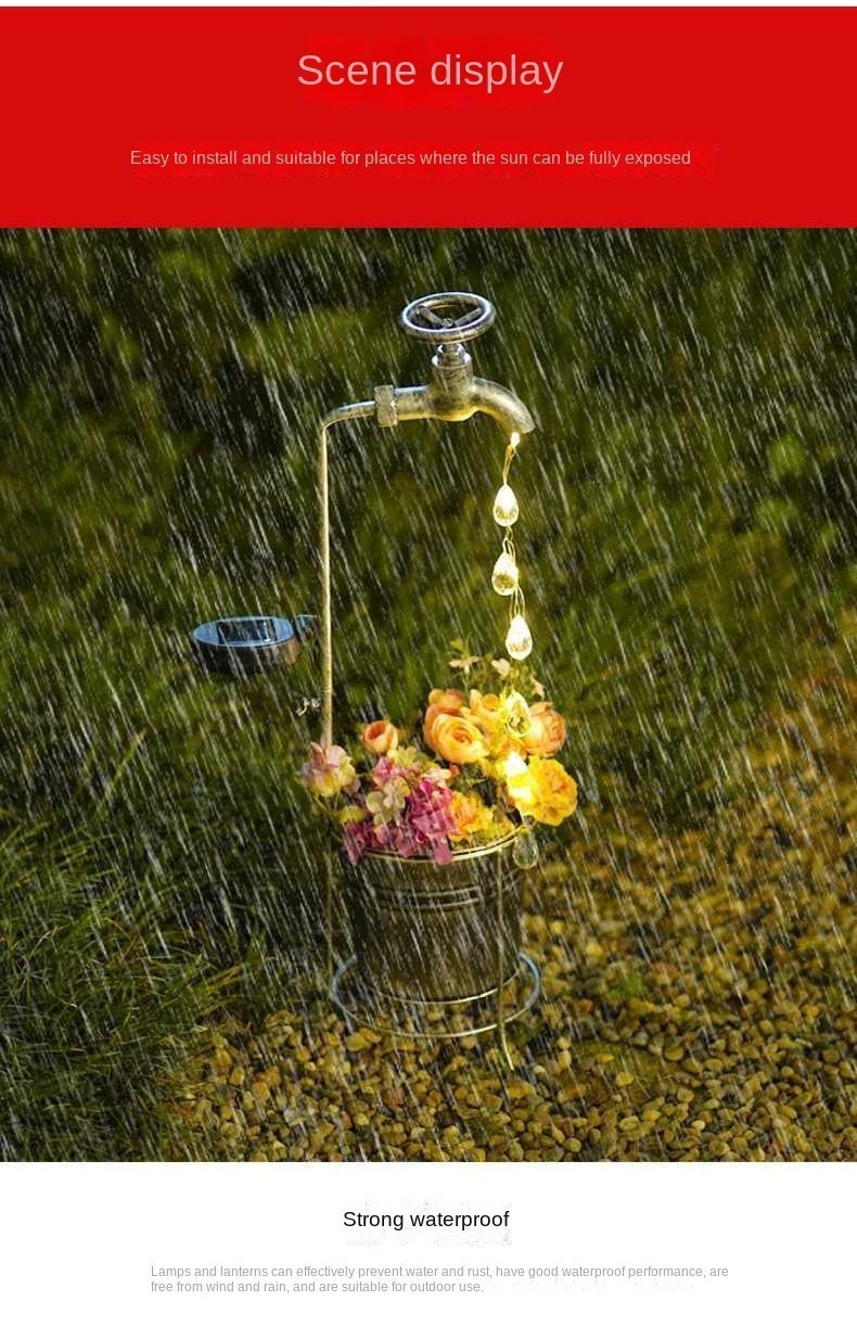 Solar Faucet Solar Garden Lights Stake with Planters Metal Flowerpot ...