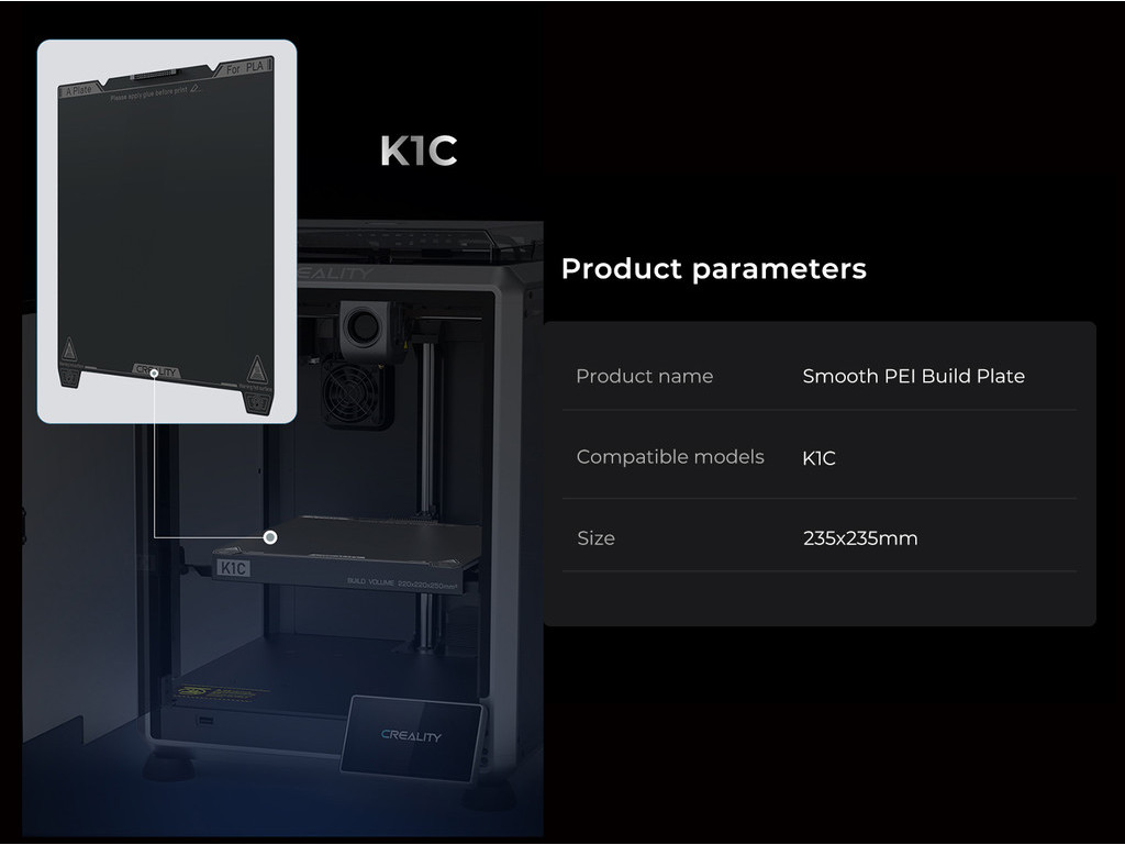Creality K1C Bed Plate Replacement, Smooth Textured PEI Plate for K1C ...