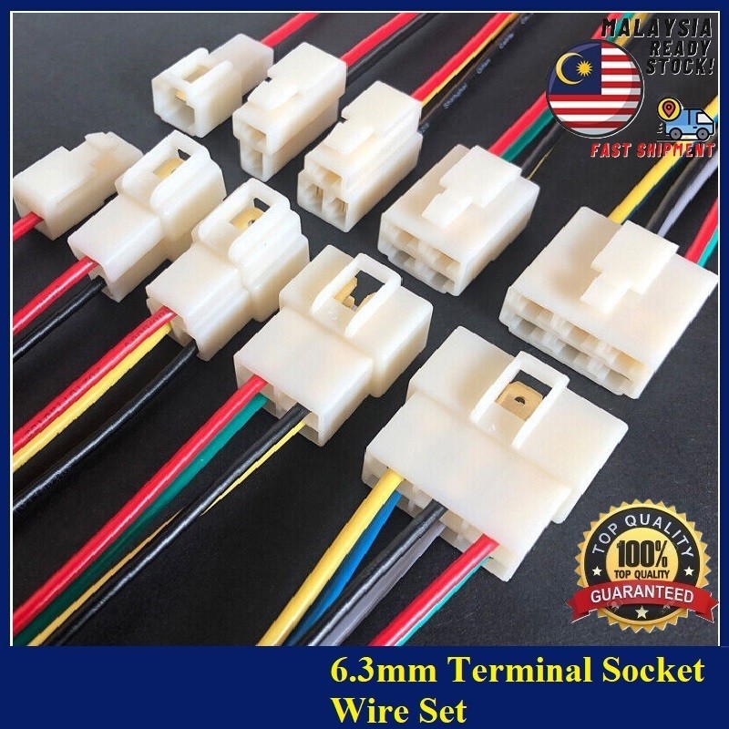 6.3mm Terminal Socket Wire Set 1 / 2 / 3 / 4 / 6 pin wayar soket kereta ...