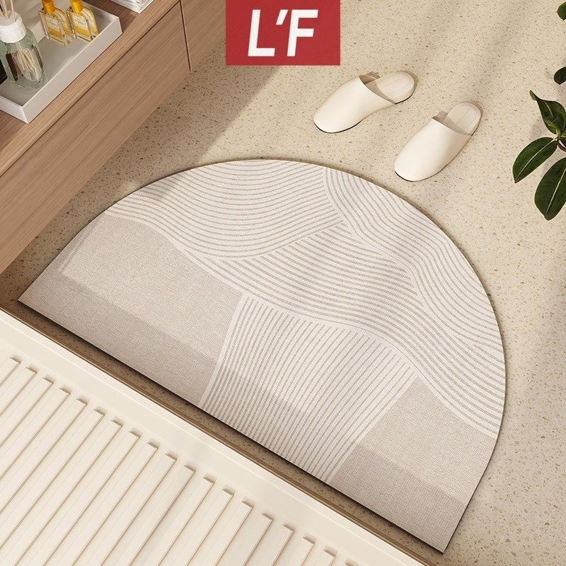 [L'F]Half Round Floor Mat Anti Slip Modern Style Diatomite Mat Bathroom ...
