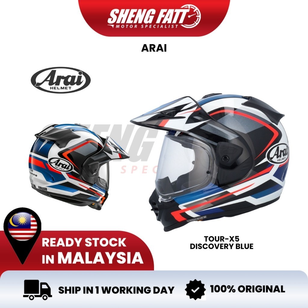 ARAI Tour-X5 Discovery Blue Helmet Motor Full Face Original Arai SIRIM Adventure Helmet Off Road ...