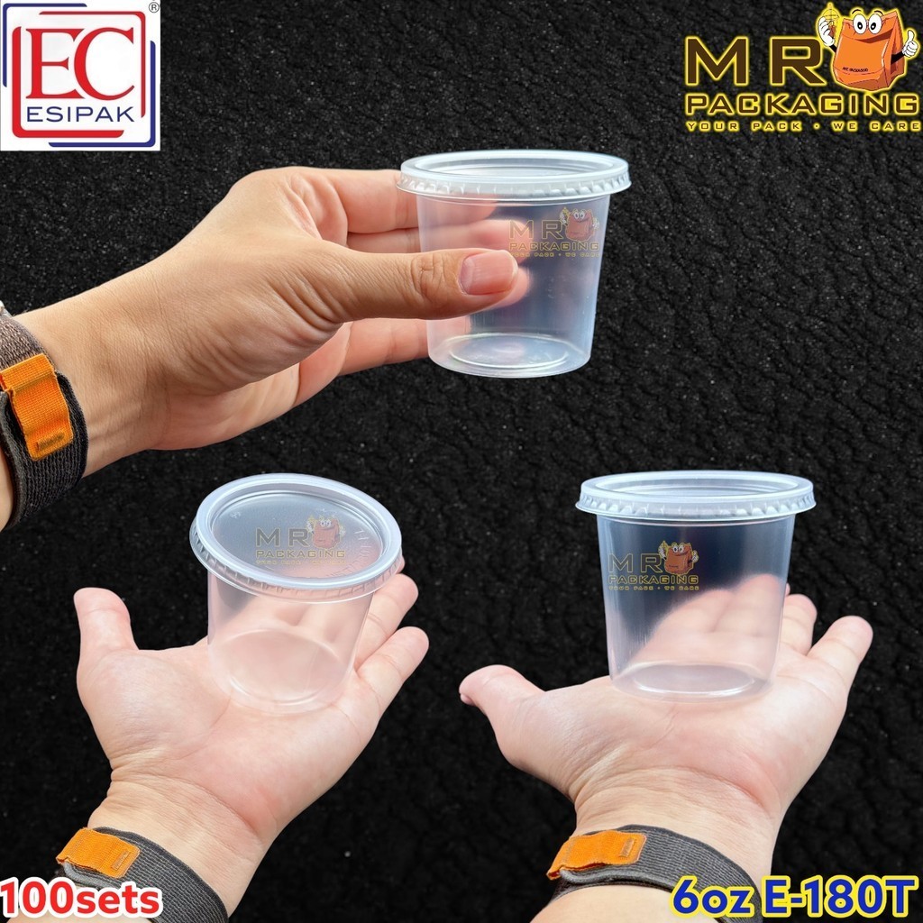 EC 6oz PP Round Container Dome Flat Lid [ 100sets± ] E180T Disposable ...