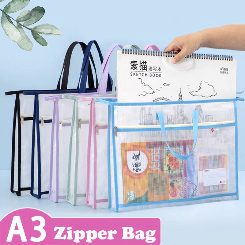 A3 3D Double Layer Mesh Zipper File Bag PVC Waterproof Transparent ...