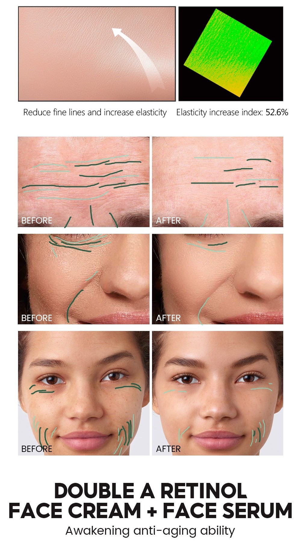 VIBRANT GLAMOUR Natural Retinol Sets Face Cream+Facial Serum Retinol VA ...