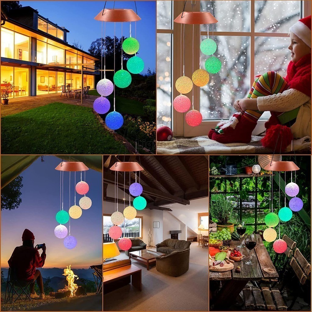 Ligyetor Solar Wind Chime Lights Crystal Ball Color Changing Wind Chime ...