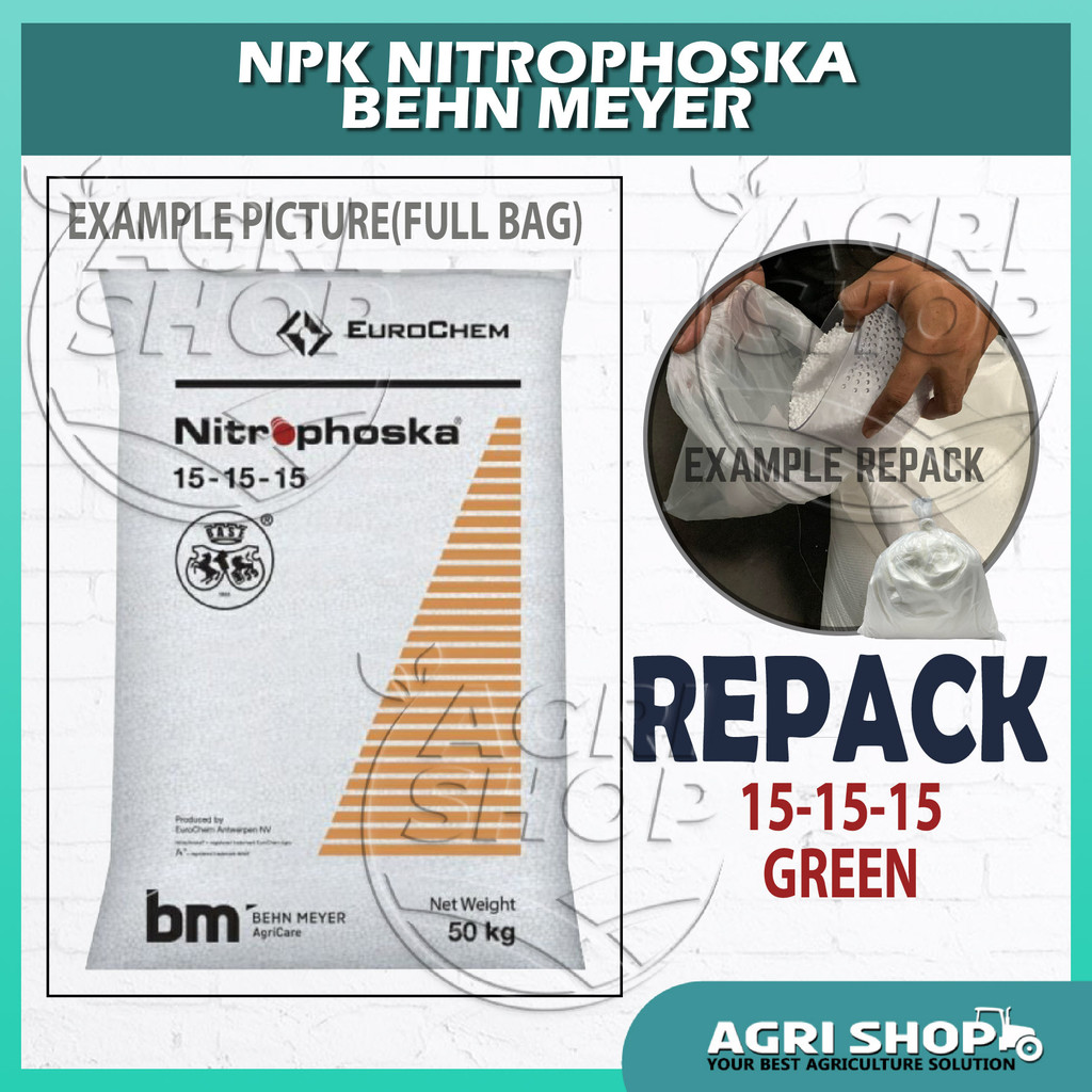 (REPACK) Agrishop NPK Nitrophoska BEHN MEYER 15-15-15 GREEN 1KG 2KG 5KG ...