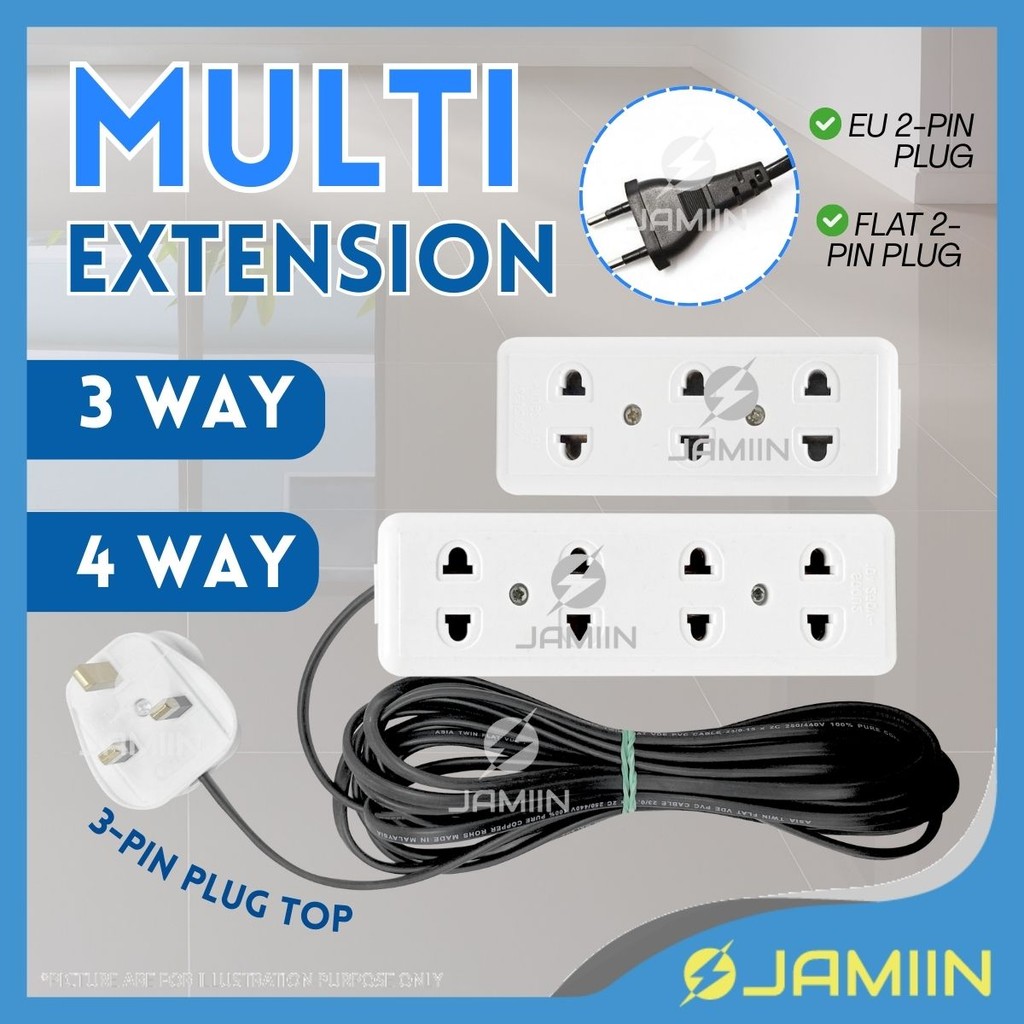 5 MTR 3 Way/4 Way 2-Pin Plug Socket Extension Plug Wayar Extension ...