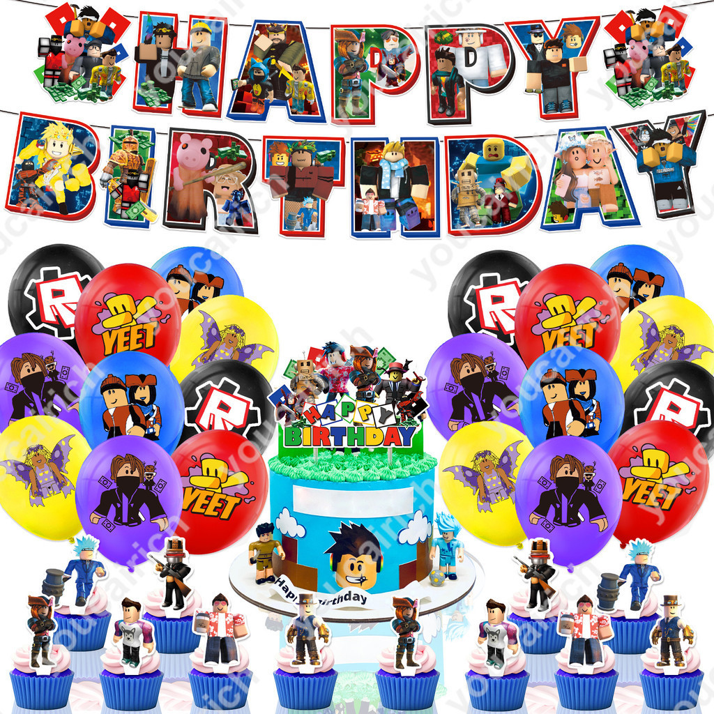 Roblox Theme Kids Birthday Party Decorations Game Robx Foil Balloon ...