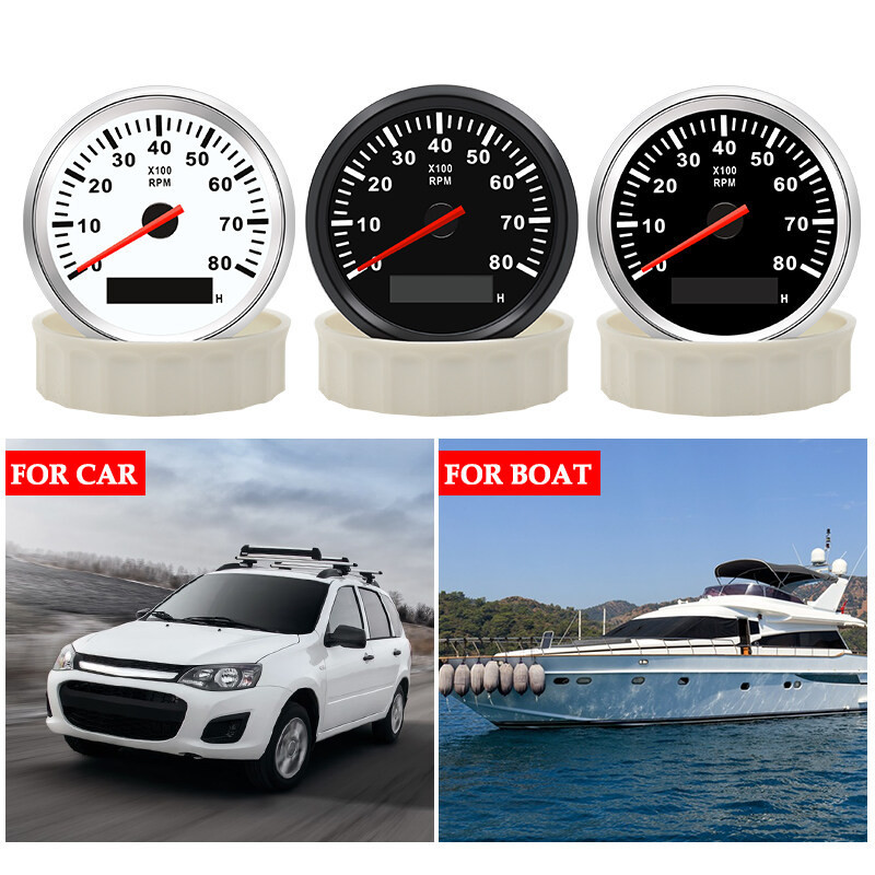 85mm Boat Tachometer+M18 Sensor Marine Tacho Meter Gauge LCD Hourmeter ...
