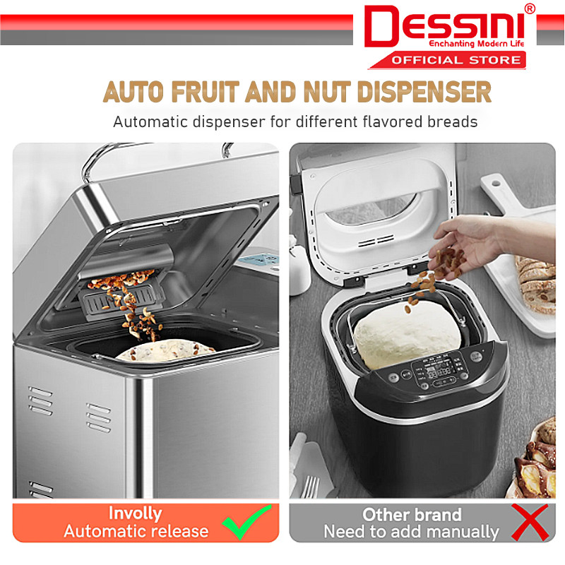 DESSINI ITALY 15-In-1 Programmes 1KG LCD Automatic Bread Maker ...