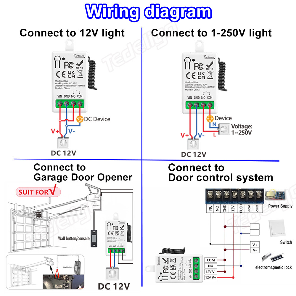 RF433Mhz Universal Wireless Remote Control Switch DC12V 1CH Relay ...