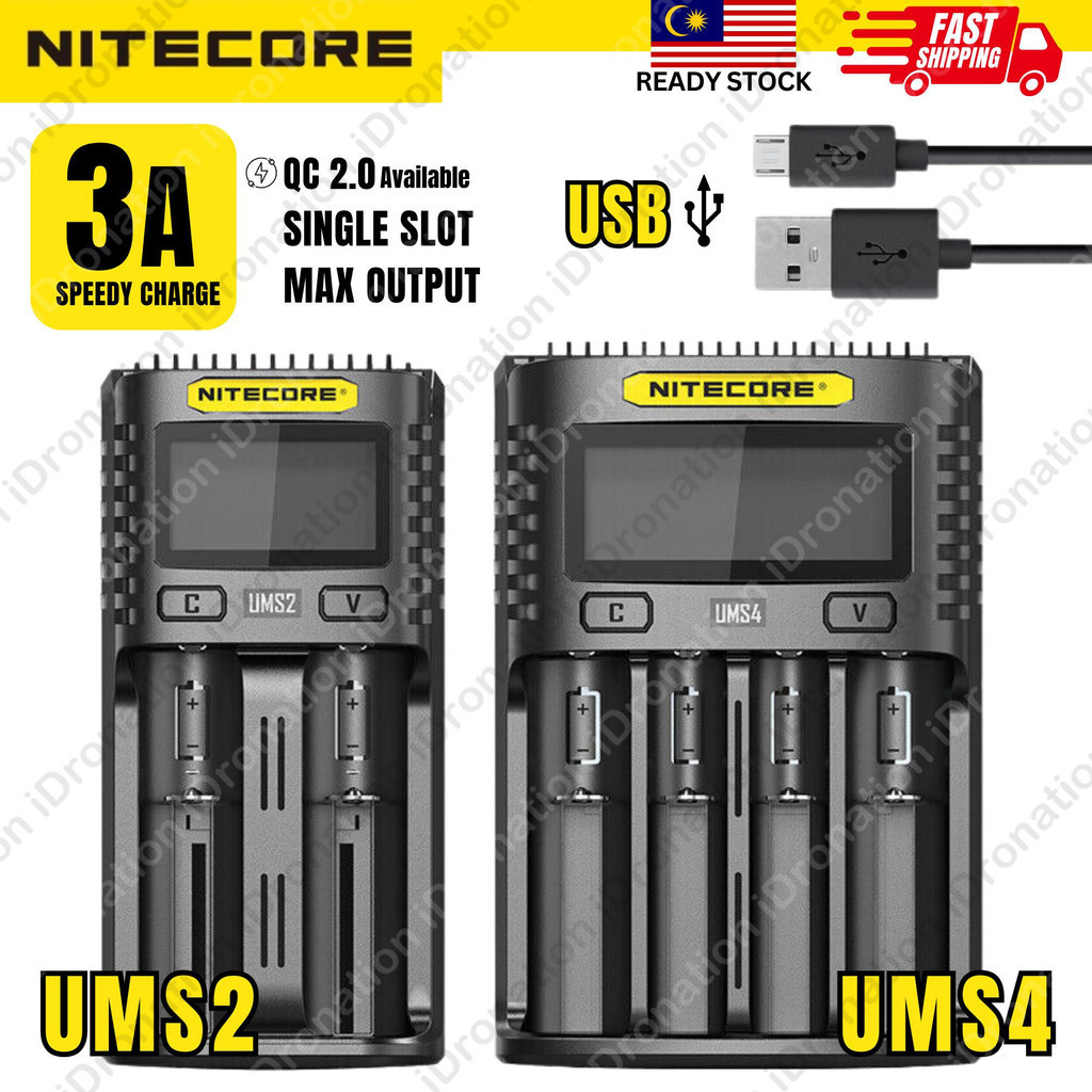 NITECORE UMS2 UMS4 USB 5V Charger LCD Smart Charging Li-ion Lithium ...